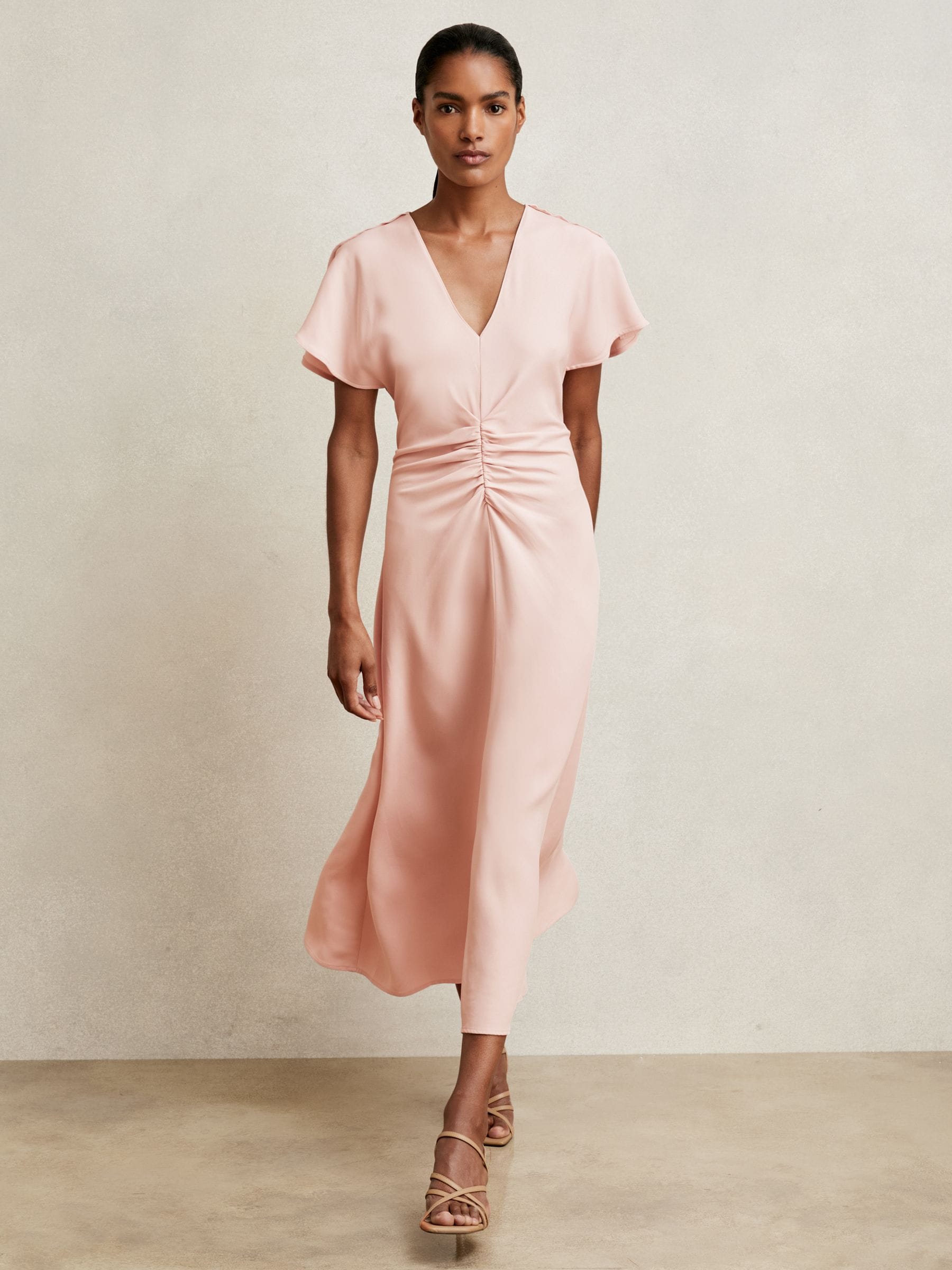 REISS Rowe Ruched-Front Midi Dress